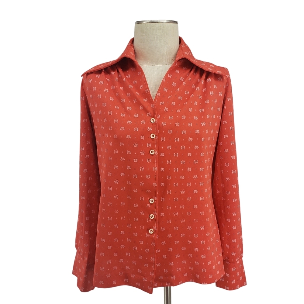 Vintage Lee Mar 1970s Butterfly Print Button Up Blouse - Gem